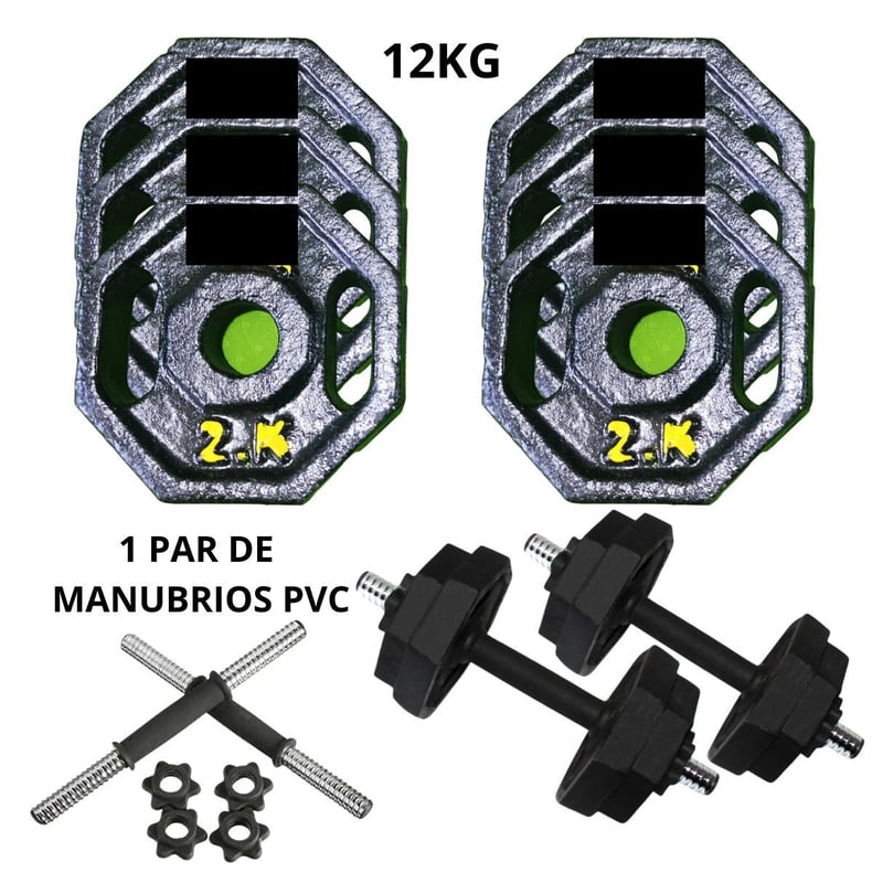 Disco Set Pesas Manubrios Pvc Peso Real 12kg fitness GENERICO ...