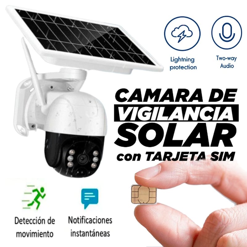 Camara de Seguridad Vigilancia Solar Para Exteriores con Tarjeta Sim ...