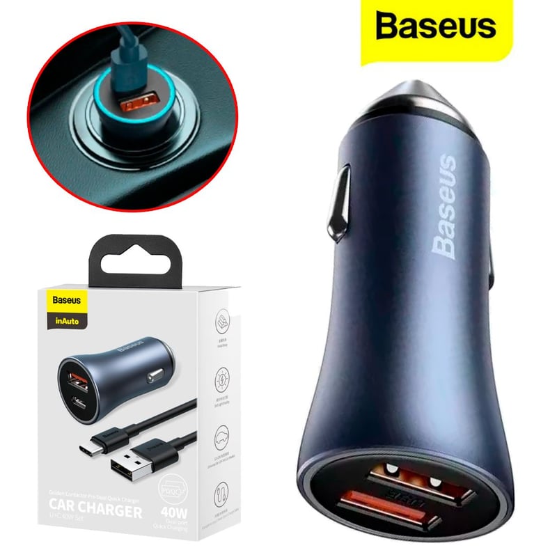 Cargador Auto Baseus 40W Carga Rapida de 40W Tipo C y USB - Original ...