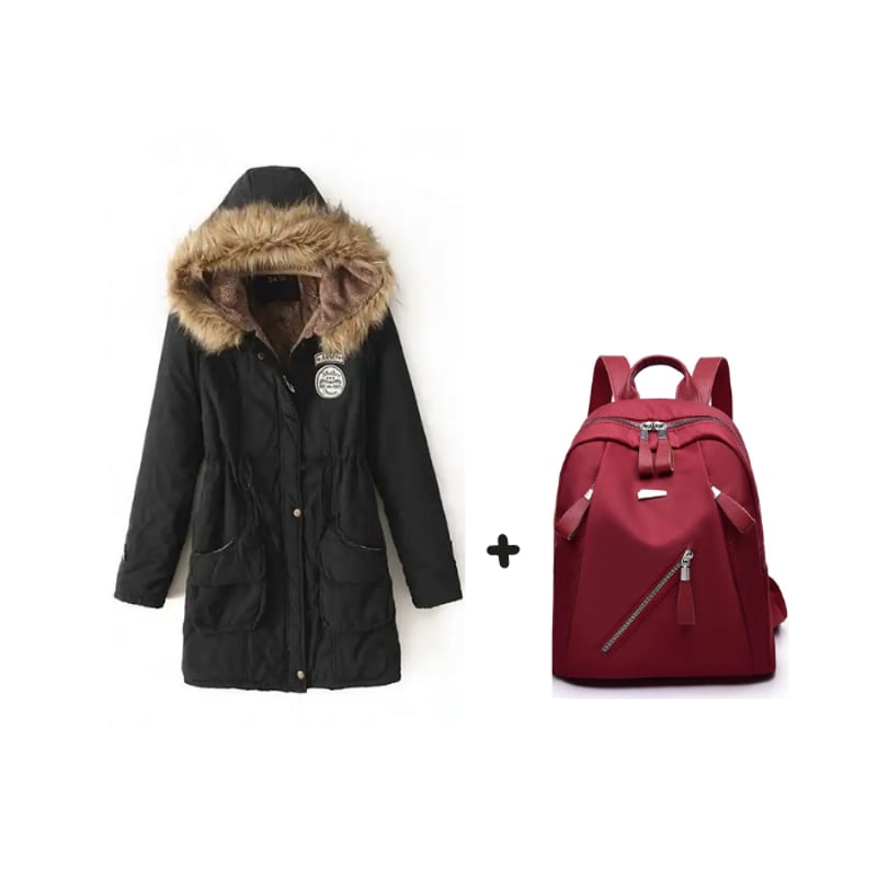 Casaca Abrigo Parka Dama Mujer Color NEGRO y Mochila de Nylon Guinda ...