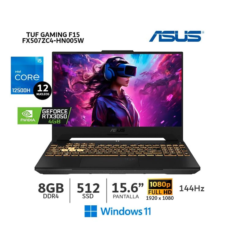 Laptop Asus TUF Gaming F15 FX507ZC4-HN005W Core i5-12500h 15.6” FHD 8Gb ...