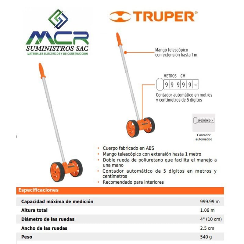 ODOMETRO CON DOBLE RUEDA 4 PULGADAS 15830 TRUPER TRUPER | falabella.com