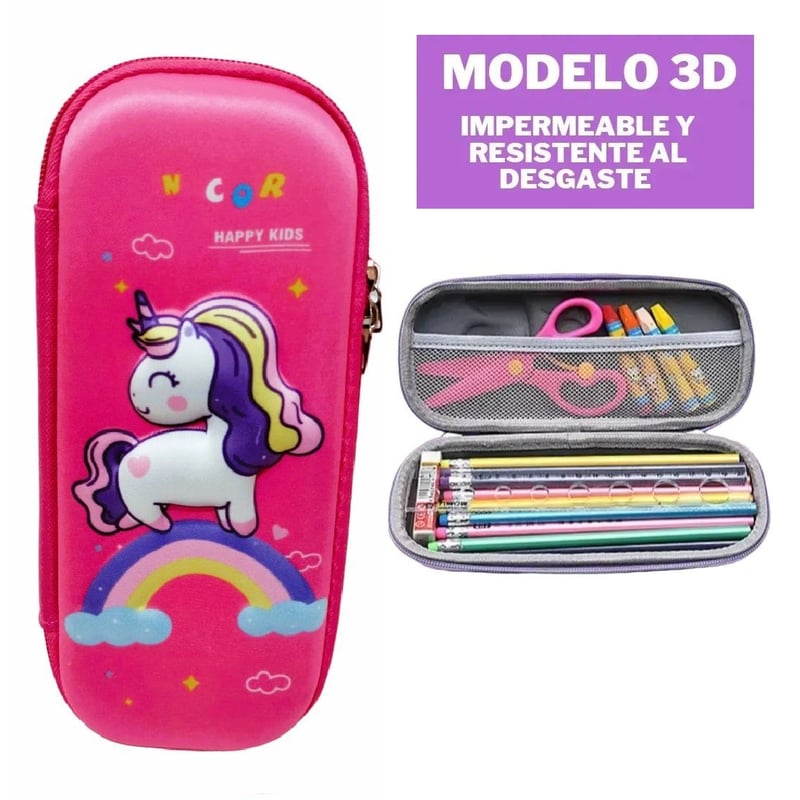 Cartuchera escolar kawaii modelo 3D para niñas - Unicornio GENERICO ...