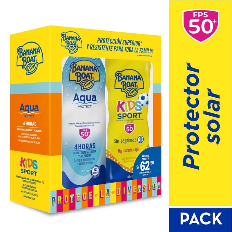 Protector Solar Aqua Protect Fps50 con Kids Sport Fps50 Banana Boat ...