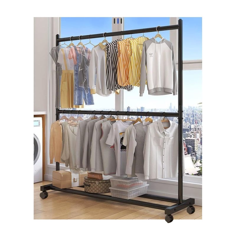 Ropero Armario Closet Perchero Organizador Ropa 2 niveles YG65 Negro ...
