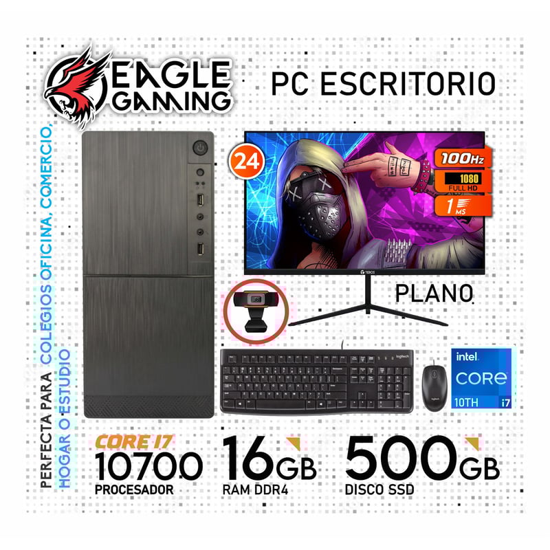 Computadora PC Intel Core i7 10700 RAM 16GB SSD 500GB Monitor 24 FHD ...