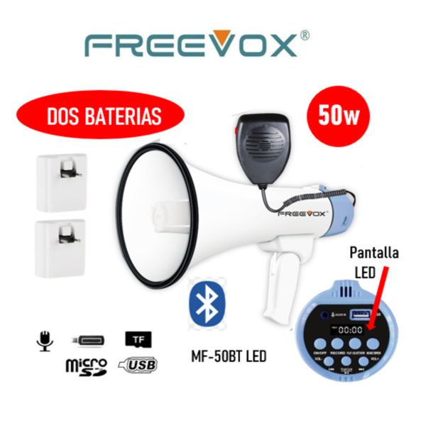MEGAFONO FREEVOX RECARGABLE 50W USB - BT - 2 BATERIAS FREEVOX ...