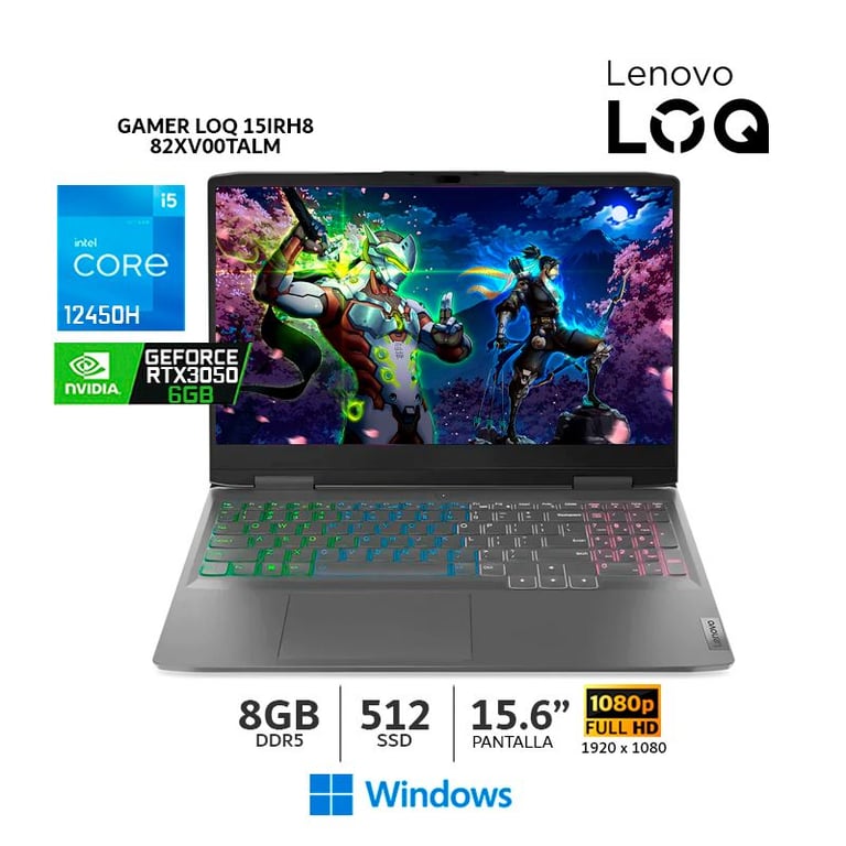 Laptop Lenovo Gamer LOQ 15IRH8 i5-12450H 8Gb Ram 512Gb SSD RTX 3050 ...