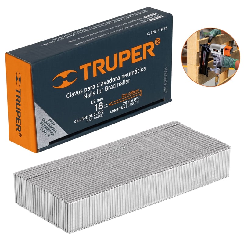 clavos calibre 18, 25 mm 500 unidades para Clavadora neumática TRUPER ...