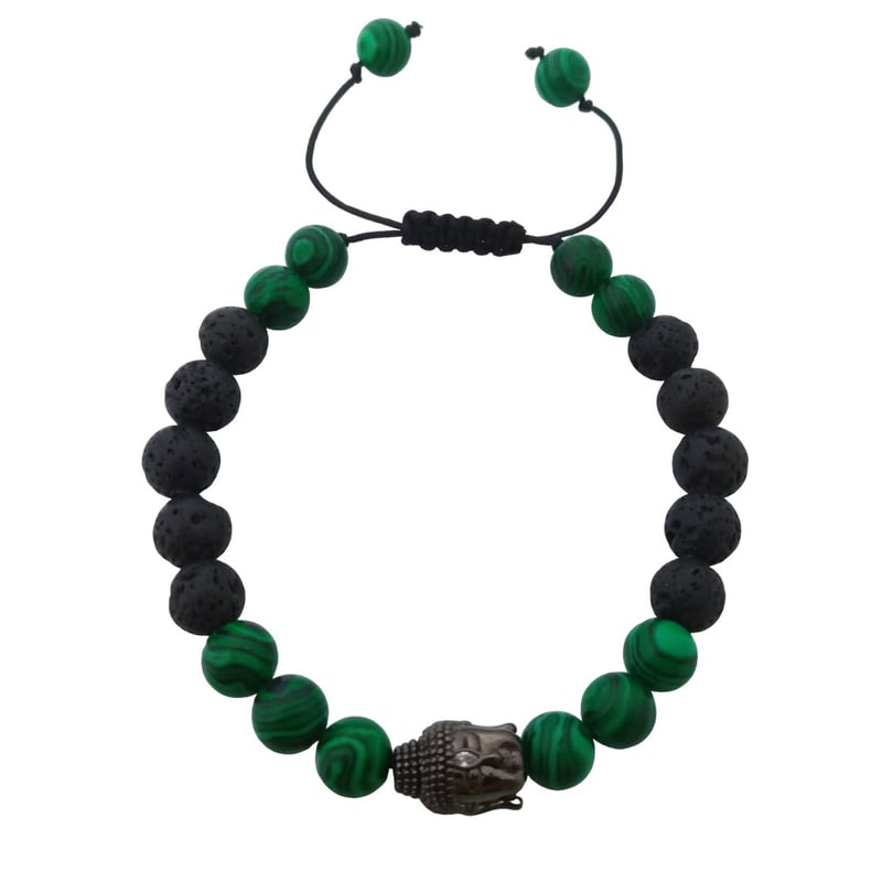Pulsera para Hombre de Buda con Cuarzo Malaquita y Piedra Volcánica ...