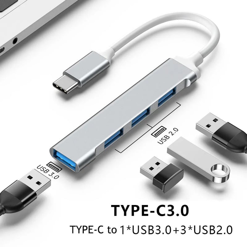 ADAPTADOR DE ALUMINIO HUB 4 PUERTOS TIPO C A USB 3.0 PARA PC LAPTOP GENERICO | falabella.com
