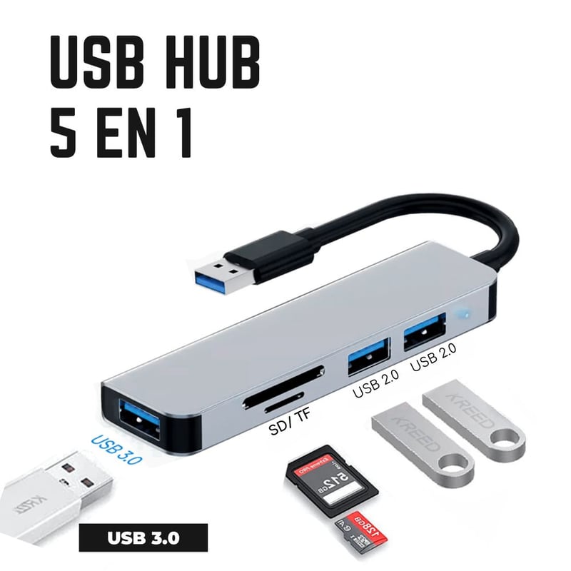 Adaptador USB 5 en 1 a Micro SD / TF y 3 Puertos USB GENERICO ...