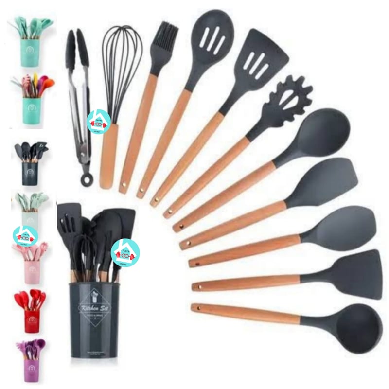 SET DE CUCHARONES DE SILICONA Y MADERA PARA COCINA GENERICO | falabella.com