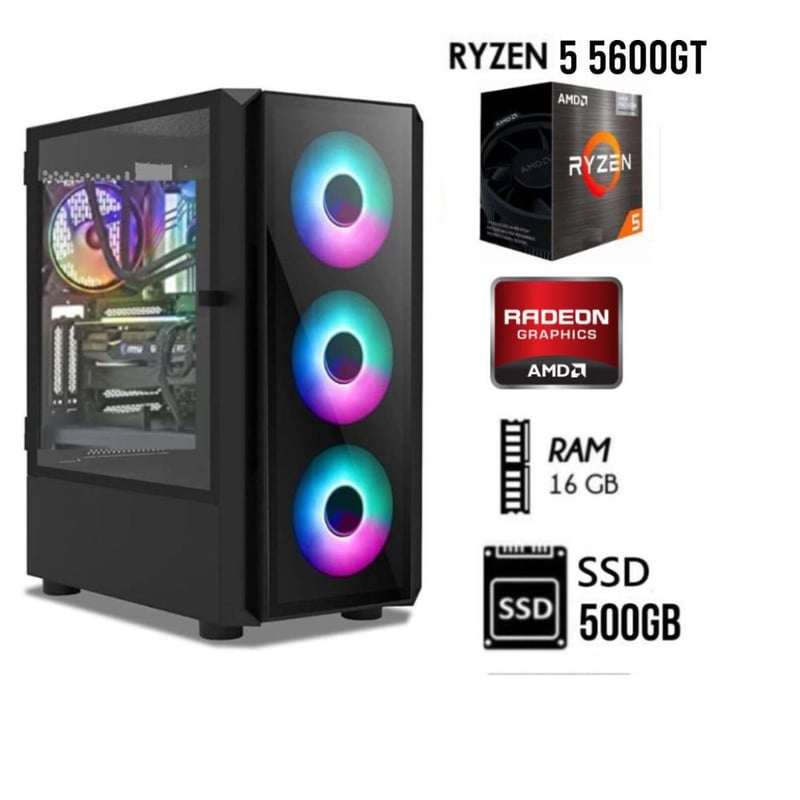 COMPUTADORA PC GAMER RYZEN 5-5600GT 32GHZ RAM 16GB SSD 500GB CASE GAMER ...