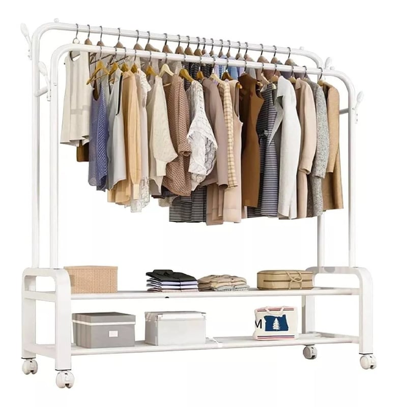 PERCHERO COLGADOR DOBLE ORGANIZADOR DE 2 REPISAS CON RUEDAS PREMIUM ...