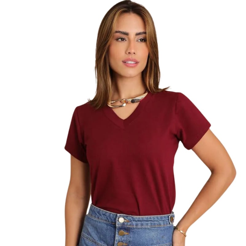 Polo Básico Cuello V de Algodón para Mujer GENERICO | falabella.com