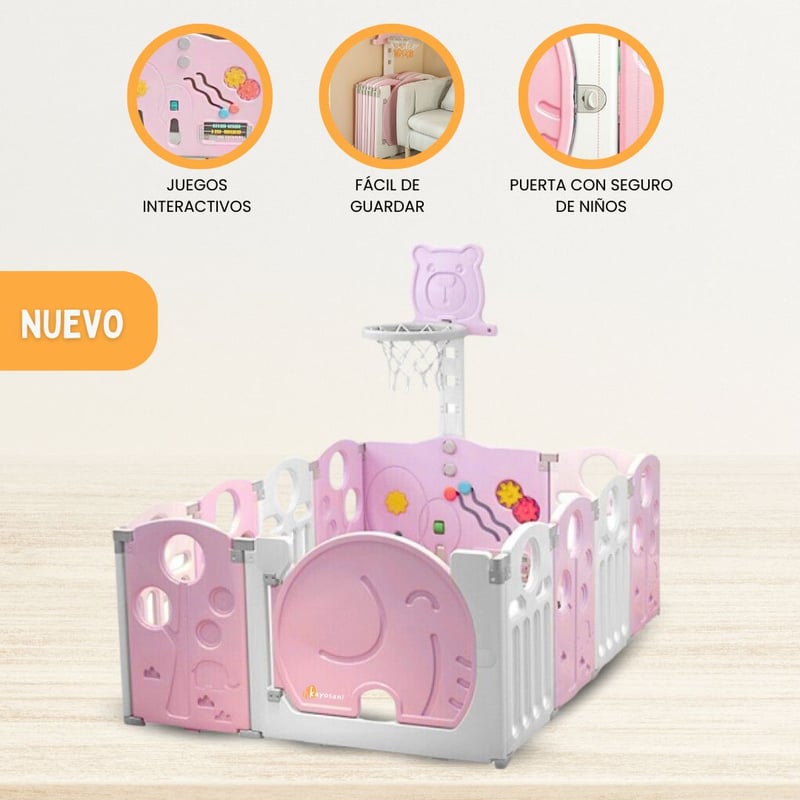 Corral de Juegos Desarmable 16 Pzas «ELEPHANT» Pink BABY HAPPY ...