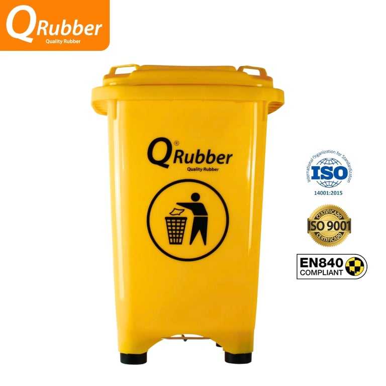 Tacho de plástico HDPE 50 litros amarillo con pedal QRubber QRUBBER ...