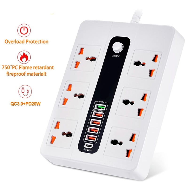 Extension Electrica 6 Puertos Toma Corriente 5 Entradas USB 1 Tipo C ...