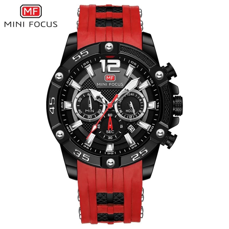 Reloj Mini Focus Acero Negro y Silicona Roja MIN-4 MINI FOCUS ...