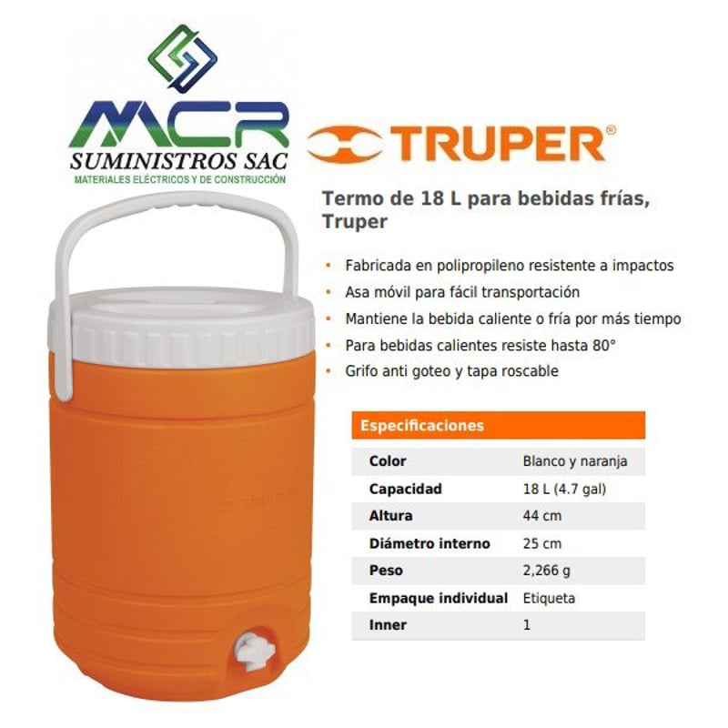 COOLER TERMO PARA BEBIDAS FRÍAS 18 LITROS TRUPER TRUPER | falabella.com