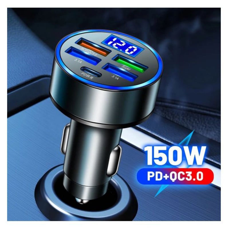 CARGADOR DE CELULAR 150W NEGRO PARA AUTO DE 5 PUERTOS USB Y USB-C SMART ELECTRONIC | falabella.com