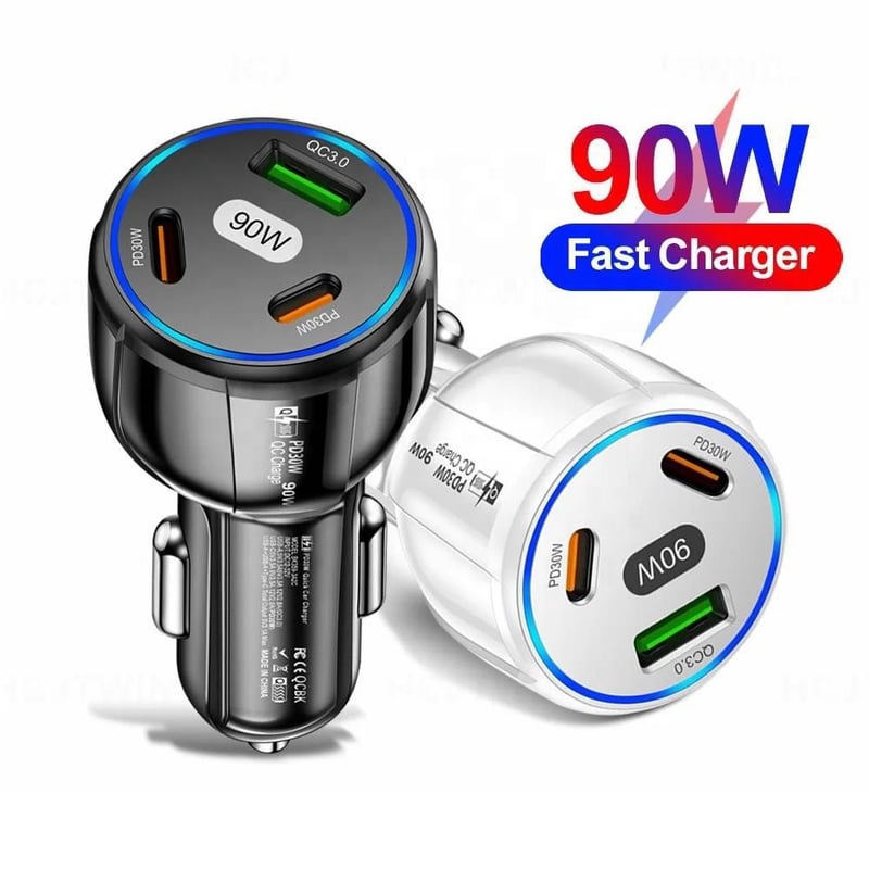 CARGADOR DE CELULAR 90W NEGRO PARA AUTO 3 PUERTOS USB Y USB-C RAPIDA SMART ELECTRONIC ...