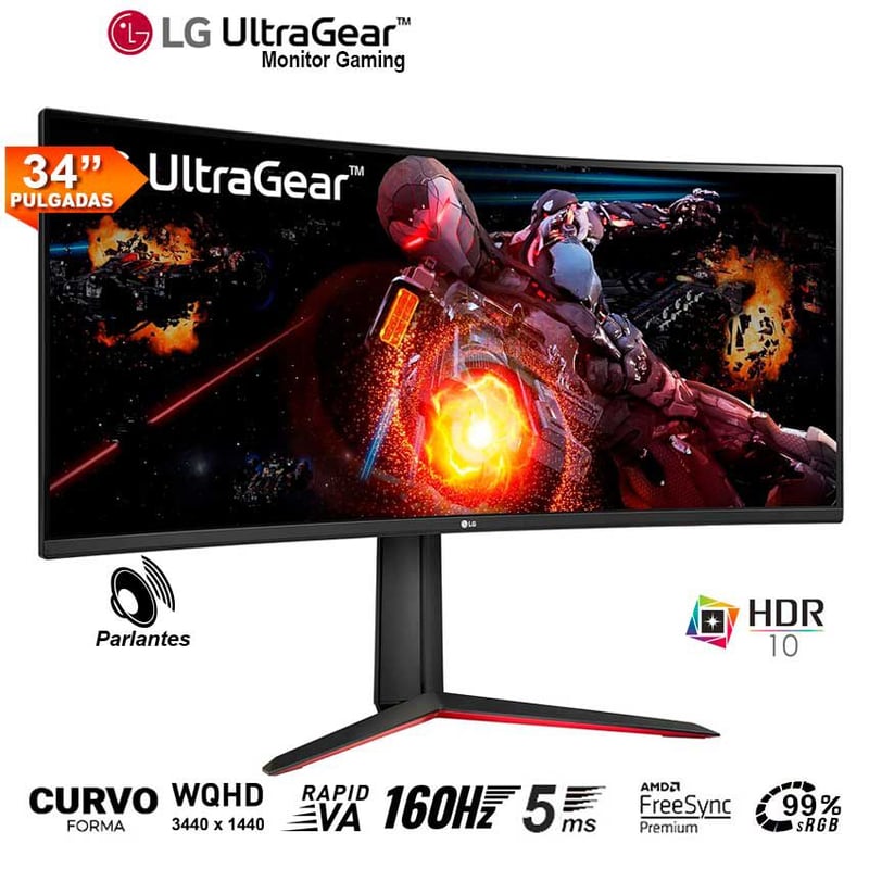 Monitor Gamer LG UltraGear 34GP63A-B WQHD 5ms 160Hz Curvo HDR10 LG | falabella.com