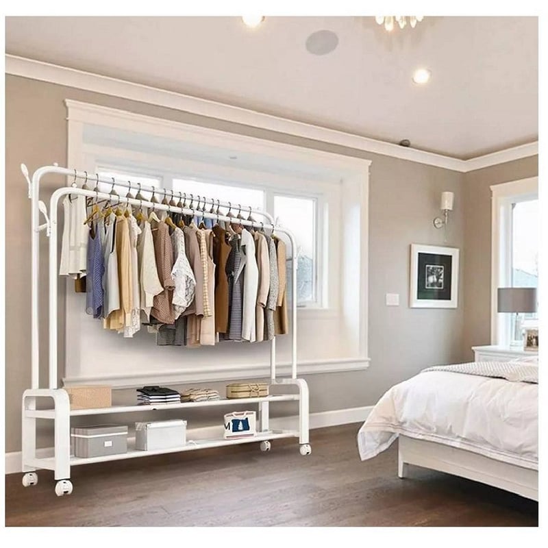 PERCHERO COLGADOR DOBLE ORGANIZADOR DE 2 REPISAS CON RUEDAS PREMIUM ...