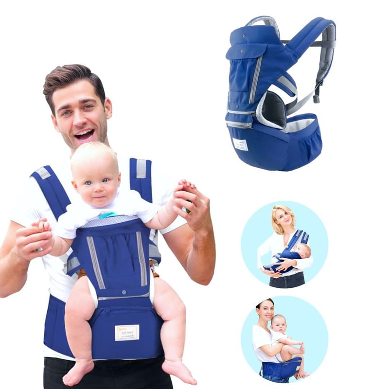 Canguro con Asiento Ergonómico AZUL Multifuncional Aiebao BABY ...
