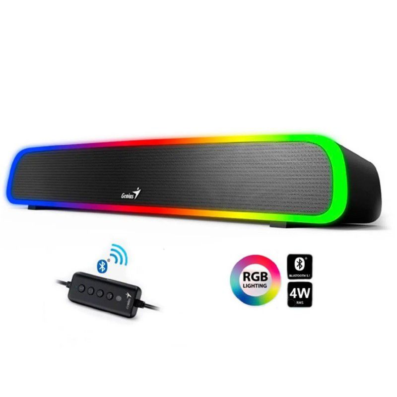PARLANTE GENIUS SOUND BAR 200BT LUCES RGB BT LINE-IN USB-POWER BLACK ...