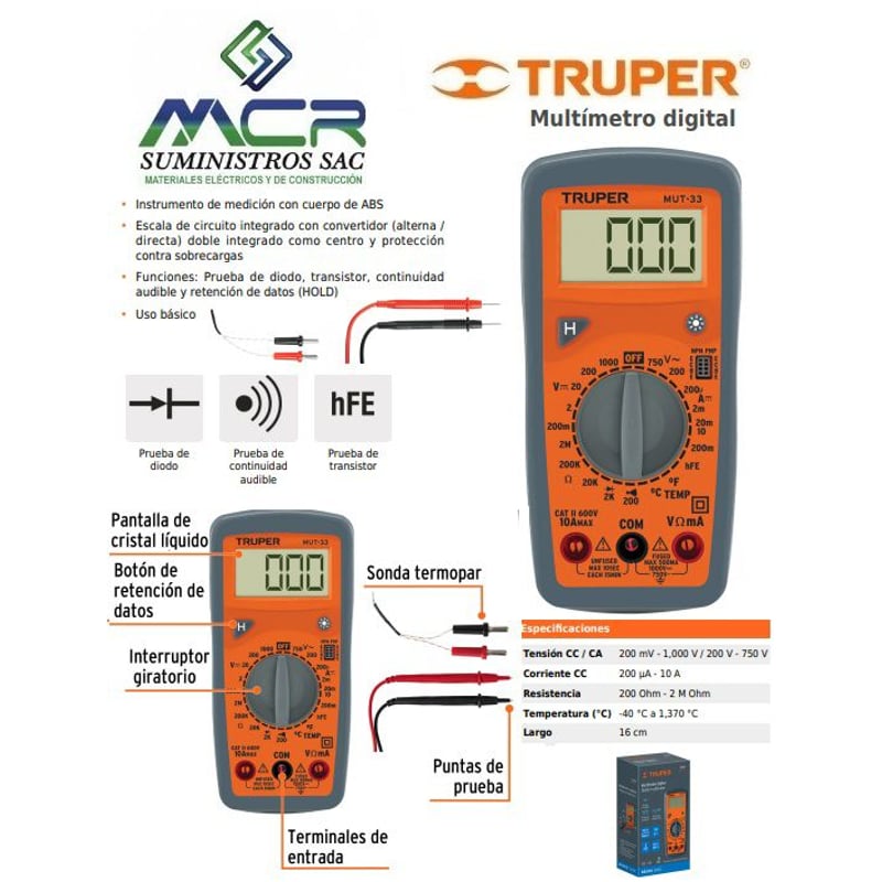 Multímetro Digital con tremopar termocupla Truper TRUPER | falabella.com