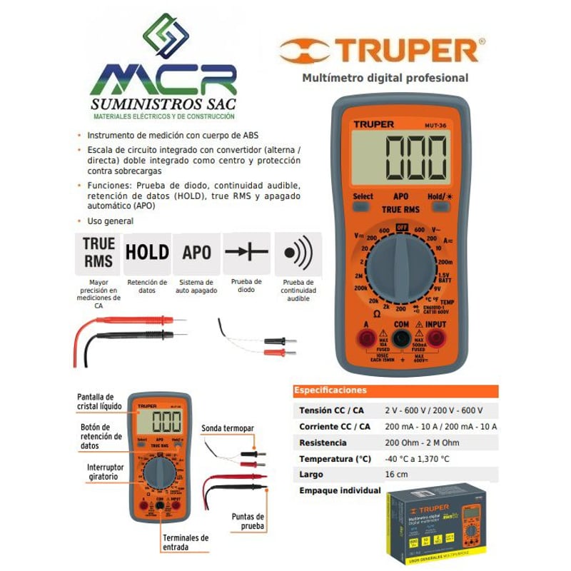 Multímetro digital profesional 600V TRUPER TRUPER | falabella.com