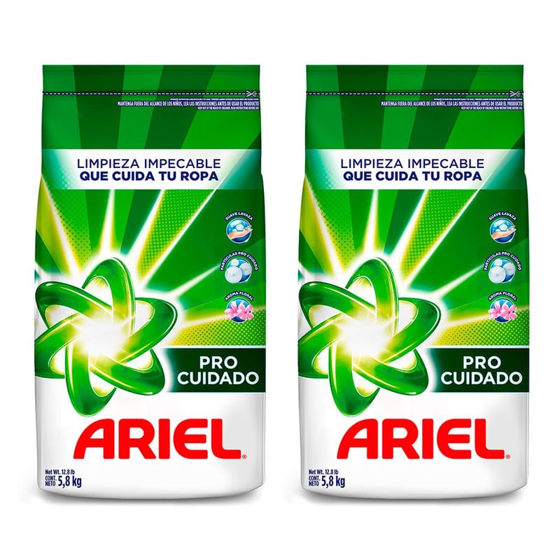 Pack x2 Detergente en Polvo Ariel Pro Cuidado 5.8 kg ARIEL | falabella.com