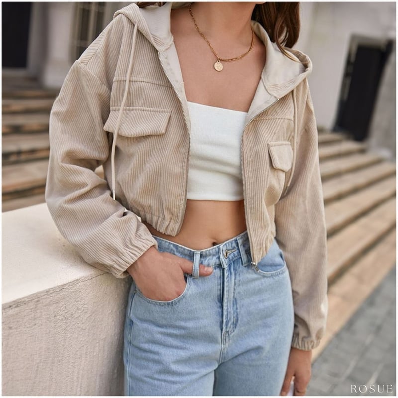 Casaca corduroy de mujer estilo crop ROSUE | falabella.com