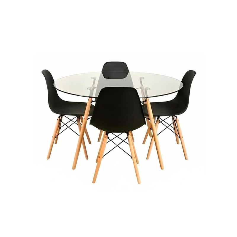 Juego De Comedor Eames 4 Personas Mesa Vidrio Y Silla Negro Ofideas ...