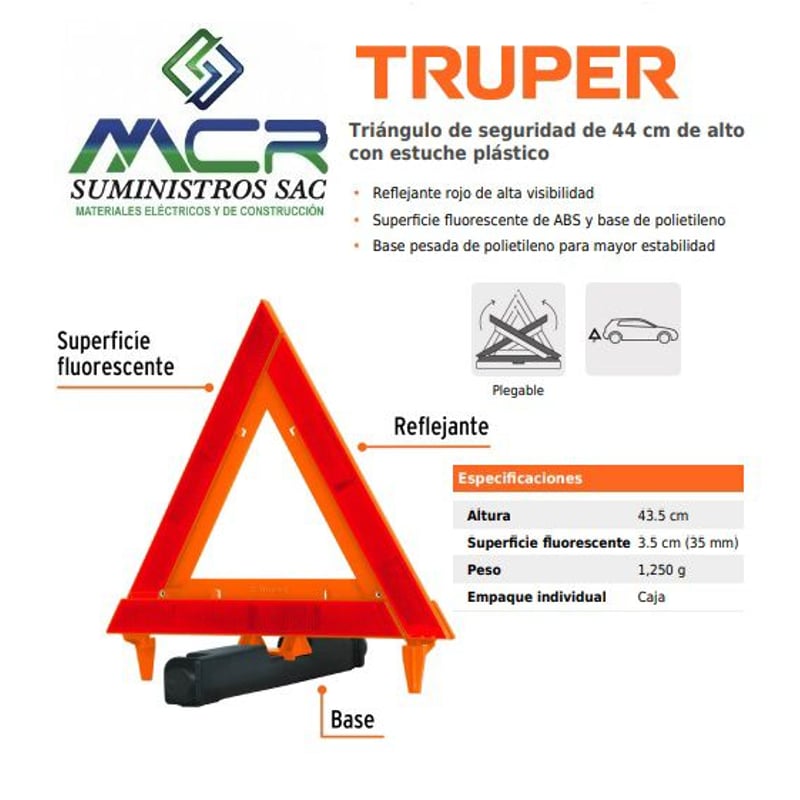 Triangulo de seguridad reflejante plegable 44CM ALTO TRUPER TRUPER ...