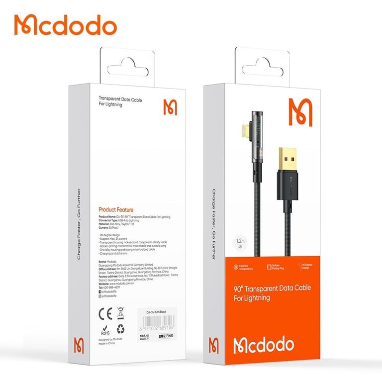 CABLE 90° USB A LIGHTNING CARGA RAPIDA 1 8M - MARCA MCDODO MCDODO ...