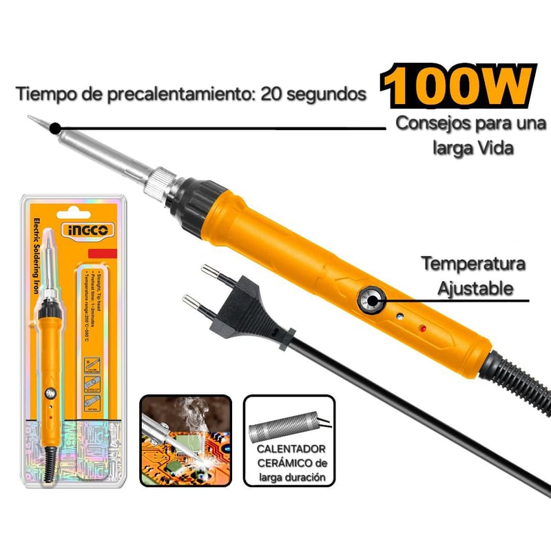 Soldador Cautil de Estaño 100W Temperatura Ajustable INGCO INGCO TOOLS ...