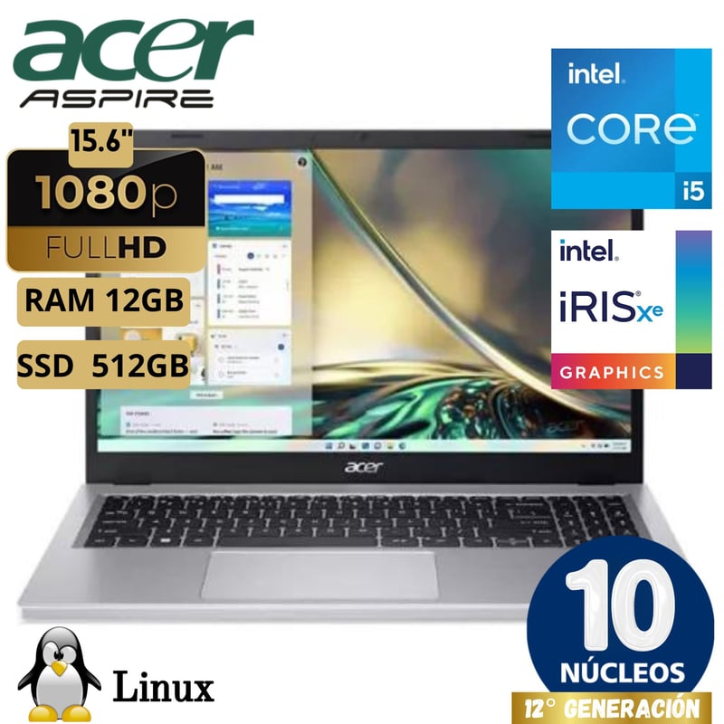 Laptop Acer 3 A315-59-55P3 Core I5-1235U 15.6" Fhd , Ram 12Gb Ddr4 ...