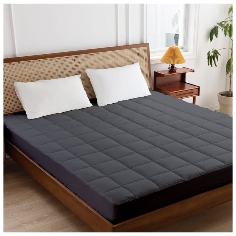 Protector de colchon King 203 cm x 198 cm Acolchado Algodon Gris ...