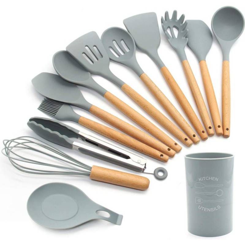 Set de Cucharones Utensilios de Silicona y Madera para Cocina PLOMO ...