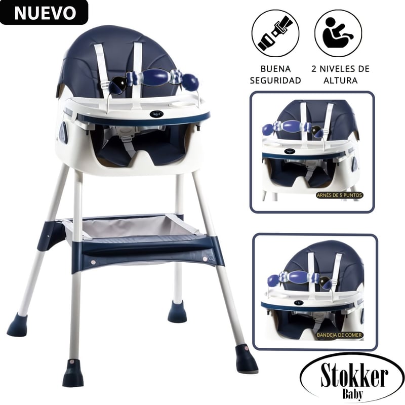 Silla de Comer Plegable Doble bandeja LUNA Azul STOKKER BABY ...