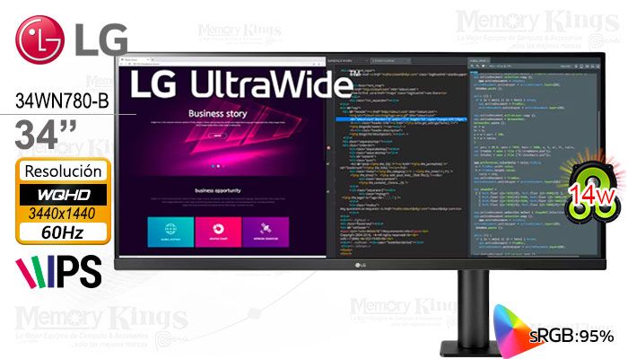 MONITOR 34 LG 34WN780-B iPS ERGO UltraWide 4K QHD sRGB99% LG | falabella.com