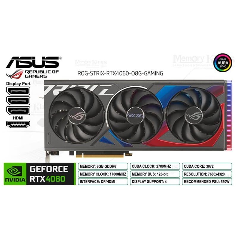 GEFORCE RTX 4060 8GB 128 bit ASUS ROG STRIX GAMING OC EDITION BLACK ASUS | falabella.com