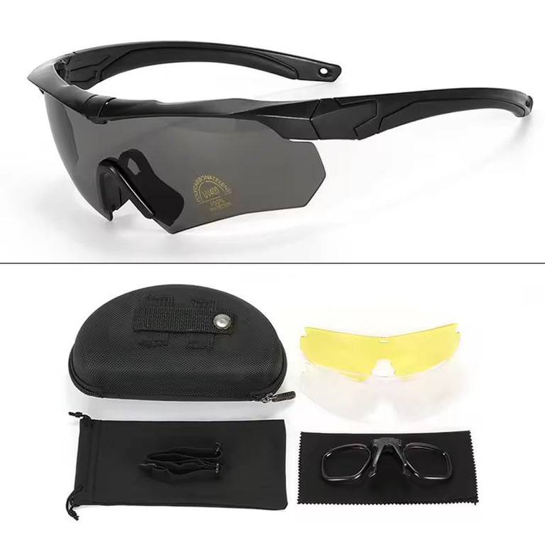 Lentes Deportivos Tácticos Militar - 3 Lunas Protección (NEGRO ...