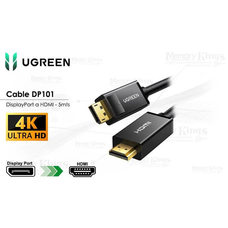 CABLE DisplayPort a HDMi 5mts UGREEN DP101 4K UGREEN | falabella.com
