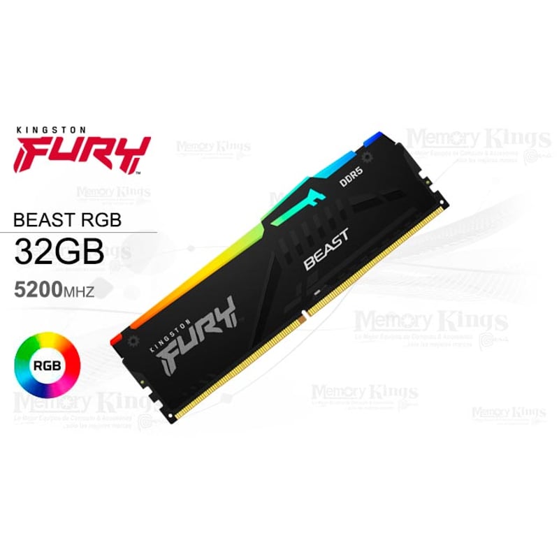 MEMORIA DDR5 32GB 5200 CL40 FURY BEAST RGB BLACK KINGSTON | falabella.com