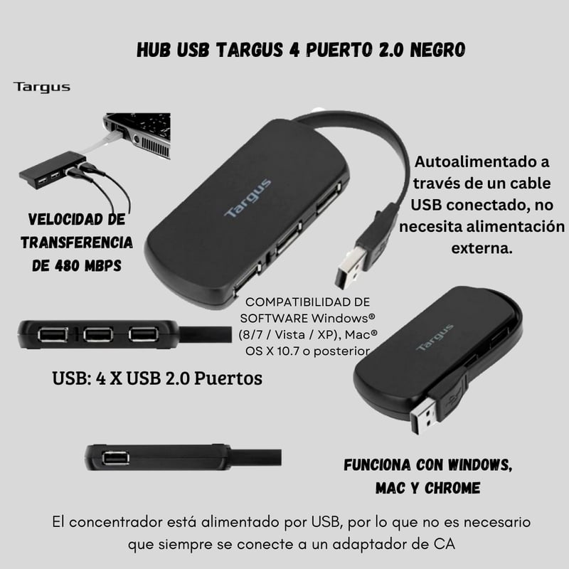 Hub Usb Targus 4 port 2.0 negro TARGUS | falabella.com