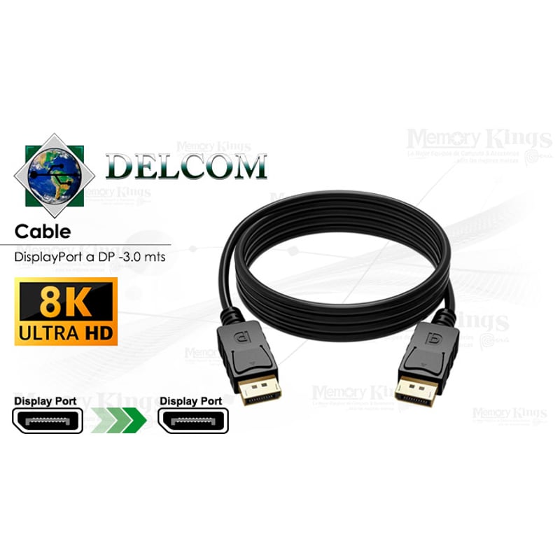 CABLE DisplayPort a DisplayPort 3mts DELCOM 8k GENERICO | falabella.com